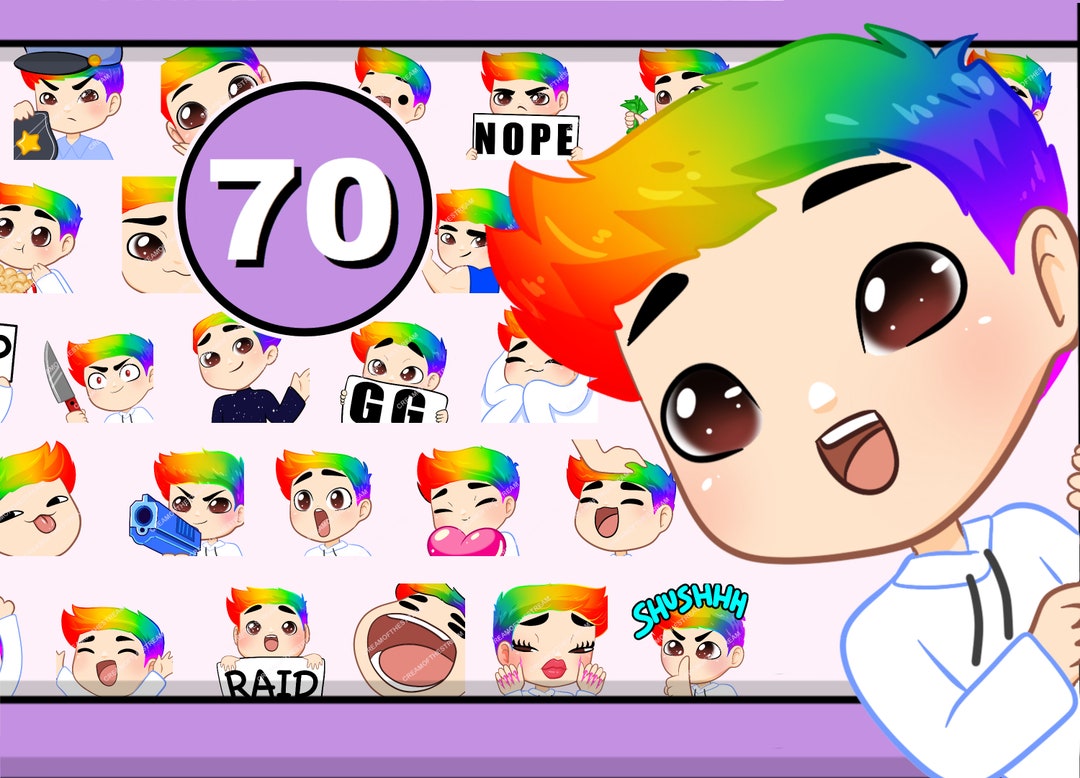 Rainbow Emotes 70pcs PRIDE : Rainbow Hair Brown Eyes Pale Skin - Etsy