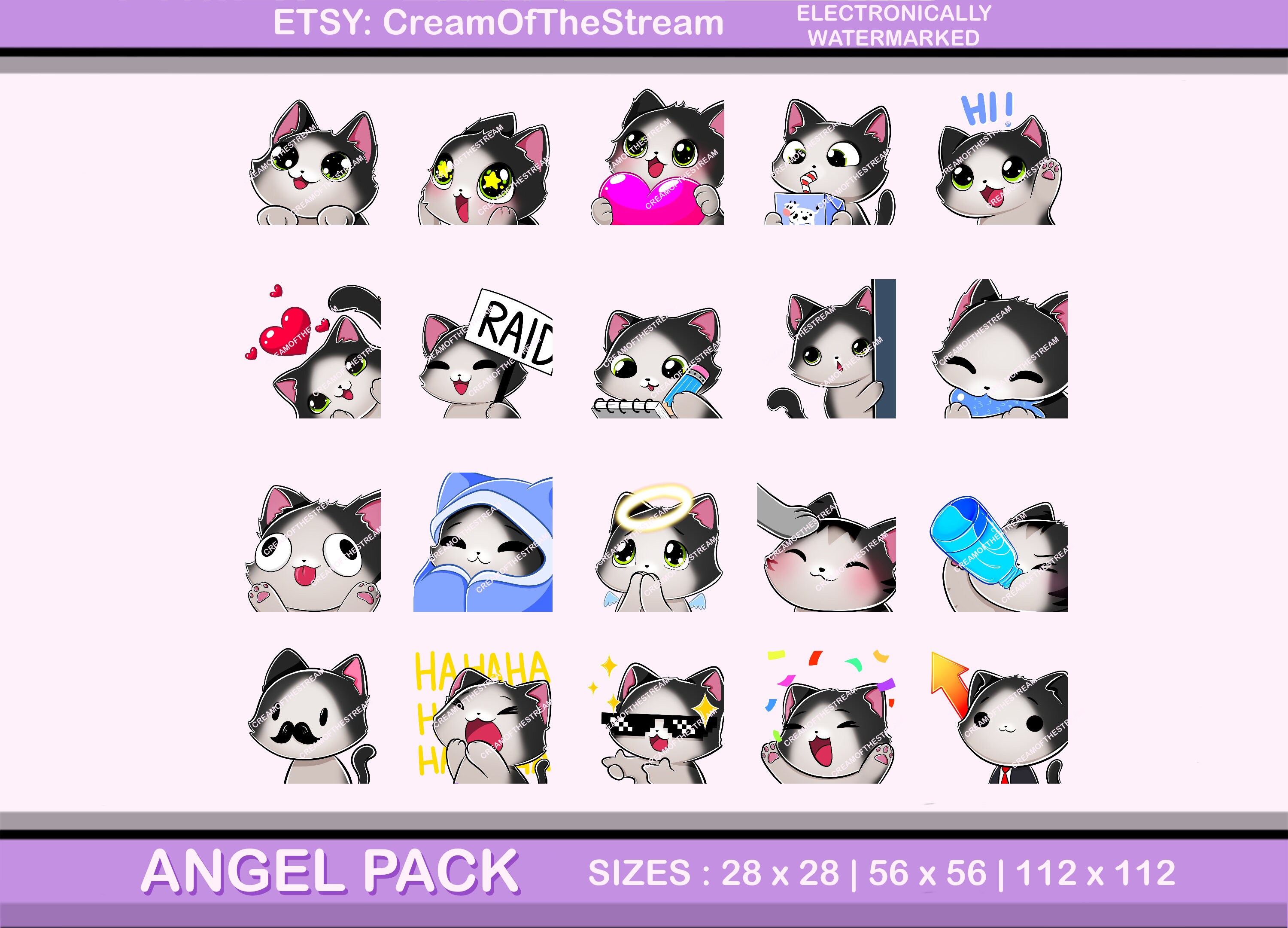20 BLACK WHITE CAT Emotes Mega Pack Cute Maine Coon Kitten - Etsy