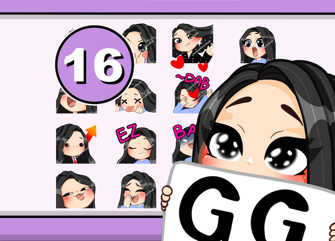 Discord Emotes 16pcs Pack ( Edna : Black Hair | Black Eyes | Pale Skin ...