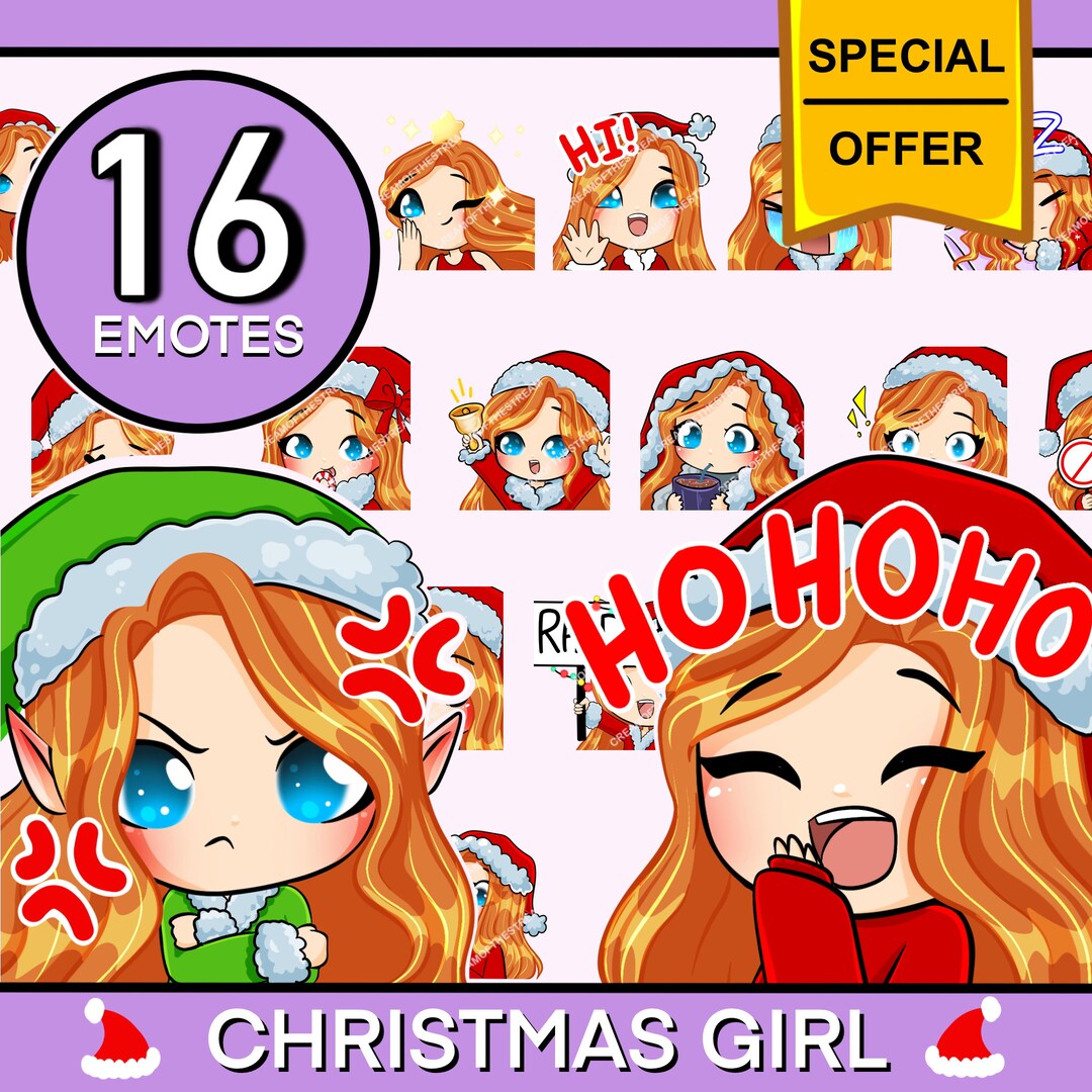 Christmas Twitch Emote Pack ( Gisella | Ginger Hair | Blue Eyes | Pale ...