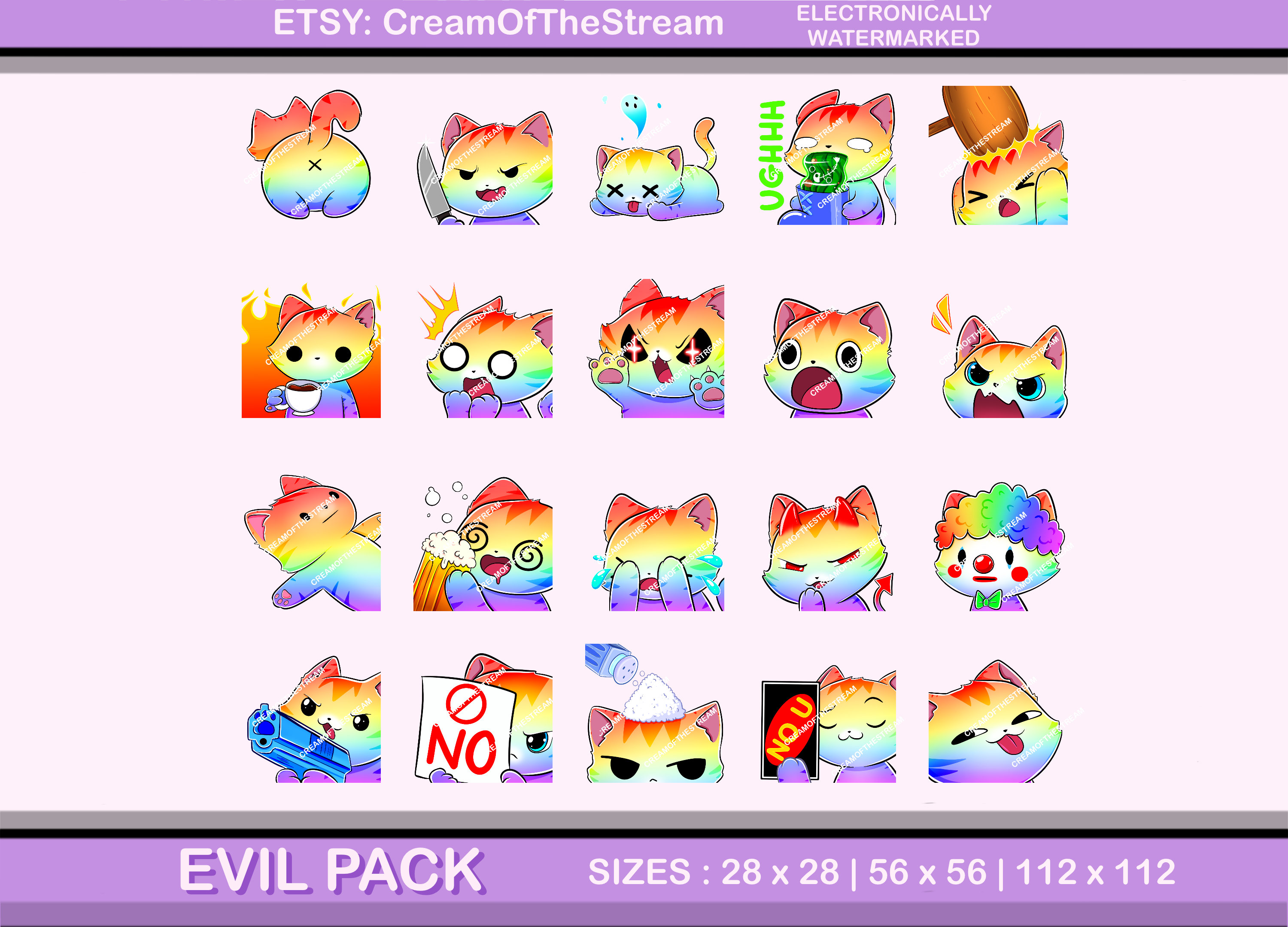 EVIL 20 RAINBOW Cat Emotes Mega Pack | Cute Chibi Kitten Fury Pet Sweet ...