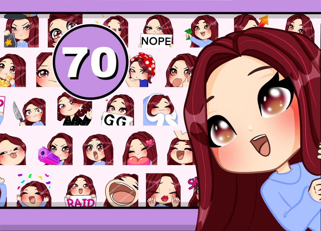 Discord Emojis | Emotes Twitch 70pcs ( Girl DIANE: Maroon Hair | Hazel ...