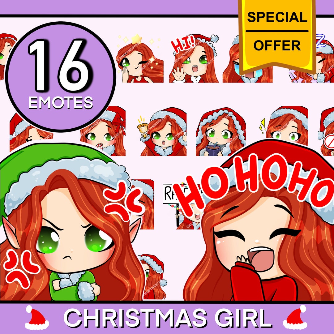 Xmas Streamer Emotes Twitch Emote Pack ( Lara | Ruby Hair | Green Eyes ...