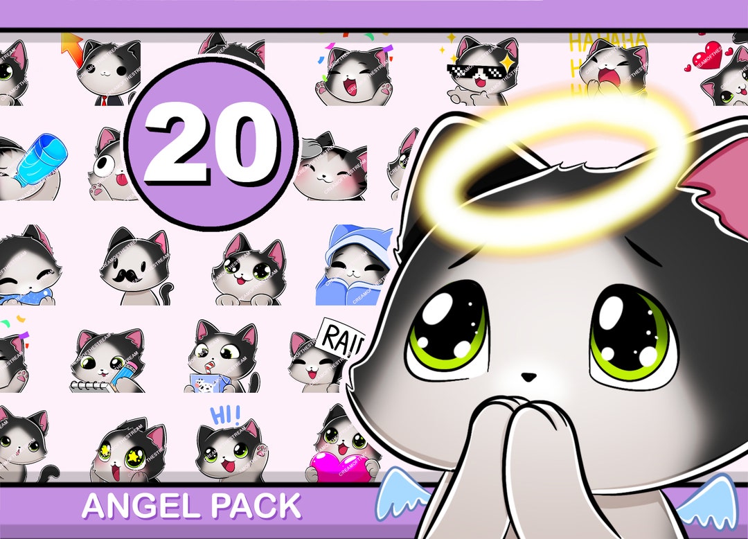 20 BLACK WHITE CAT Emotes Mega Pack Cute Maine Coon Kitten Furry Pet ...