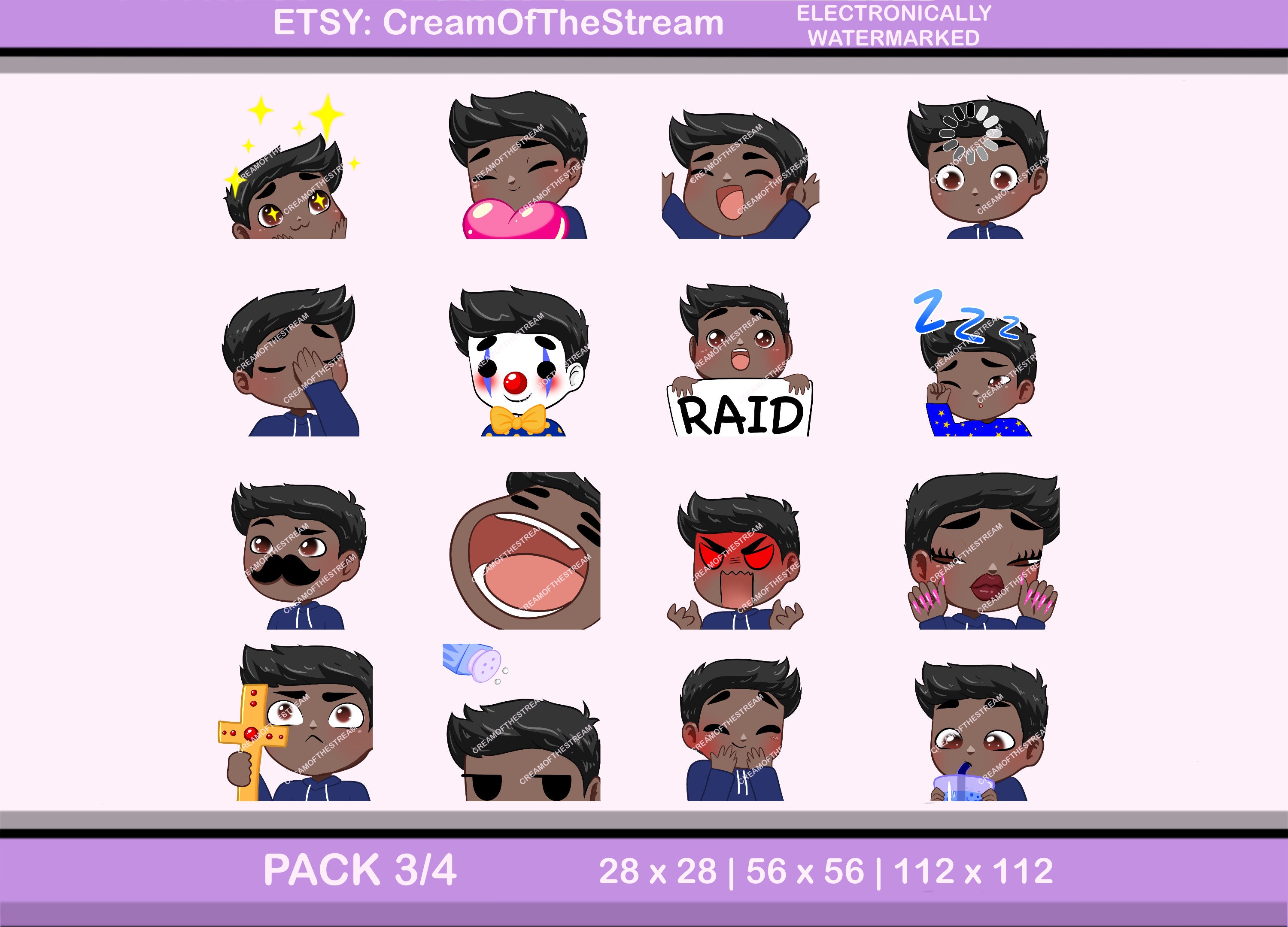 Kick Emotes 70pcs Chibi Boy ( RAY : Black Hair | Brown Eyes | Mocha ...