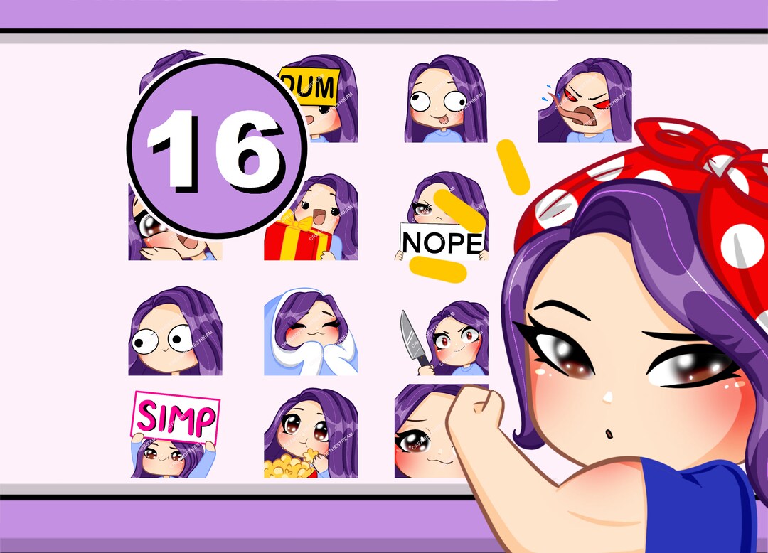 Kick Emotes 16pcs ( Girl CLIO : Purple Hair | Brown Eyes | Pale Skin ...