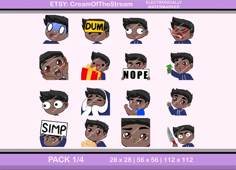 Kick Emotes 70pcs Chibi Boy ( RAY : Black Hair | Brown Eyes | Mocha ...