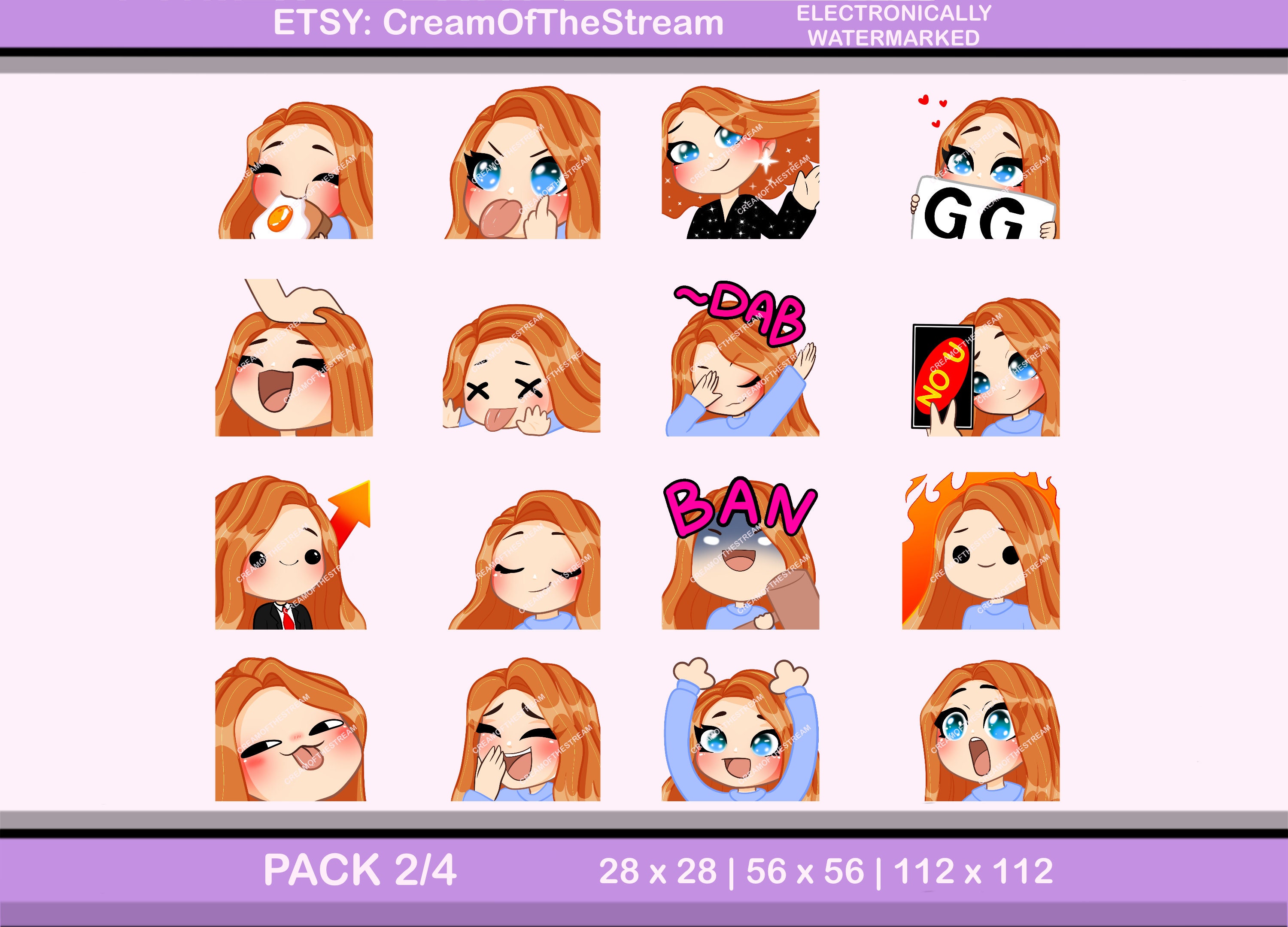 70pcs Chibi Girl Twitch Emotes Female GISELLA : Ginger Hair - Etsy