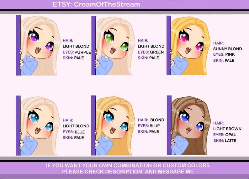 Discord Emotes Emojis 70pcs ( Girl EMILY : Light Brown Hair | Blue Eyes ...