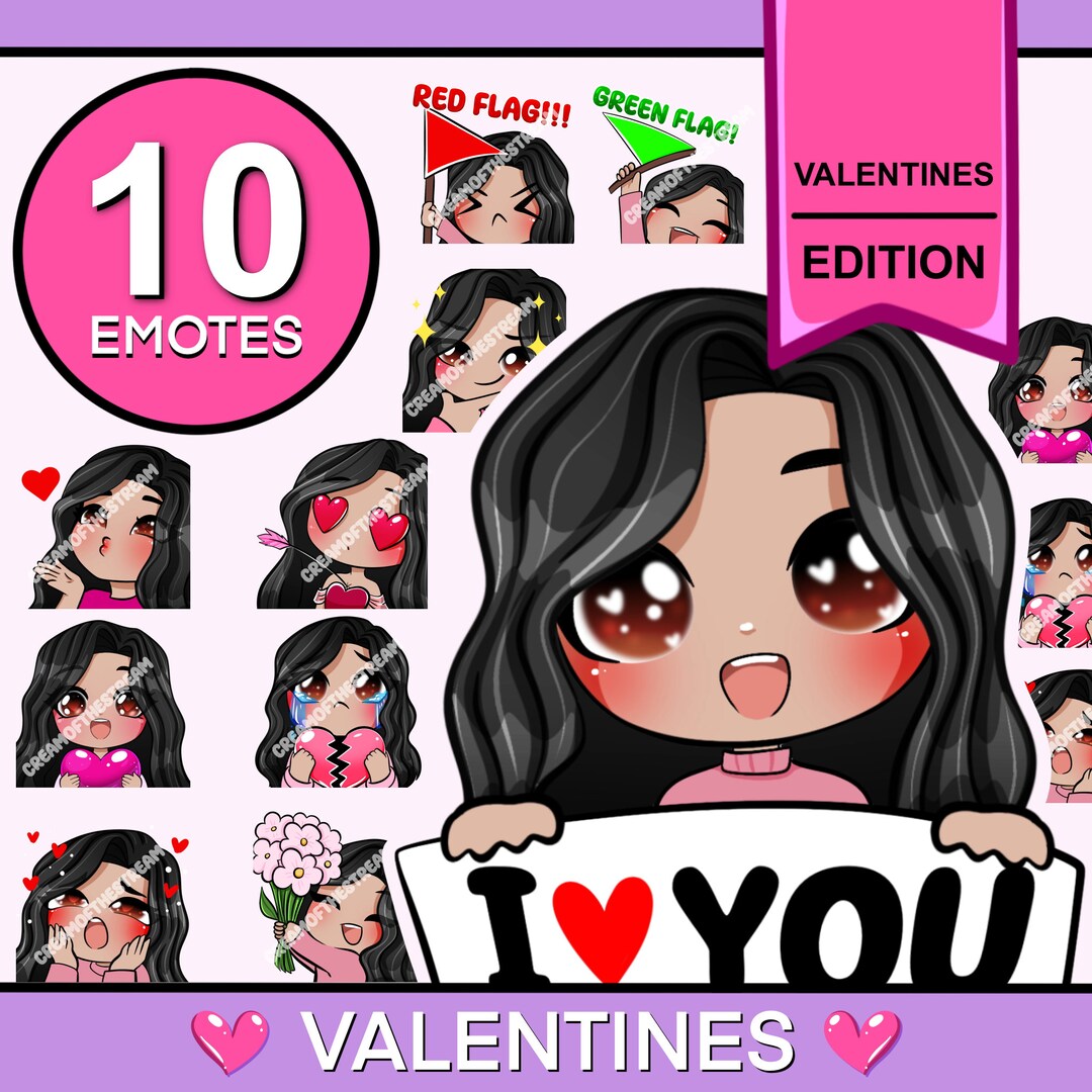 Valentines Day Emotes Kawaii Girl P2u Emotes ( Cindy | Black Hair ...