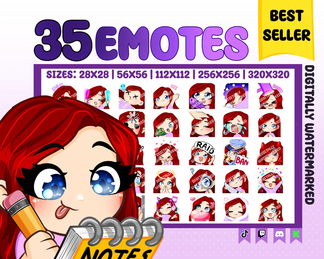 Egirl Chibi Girl Emotes ( Red Hair, Vanilla Skin, Blue Eyes ) Pack #107 ...