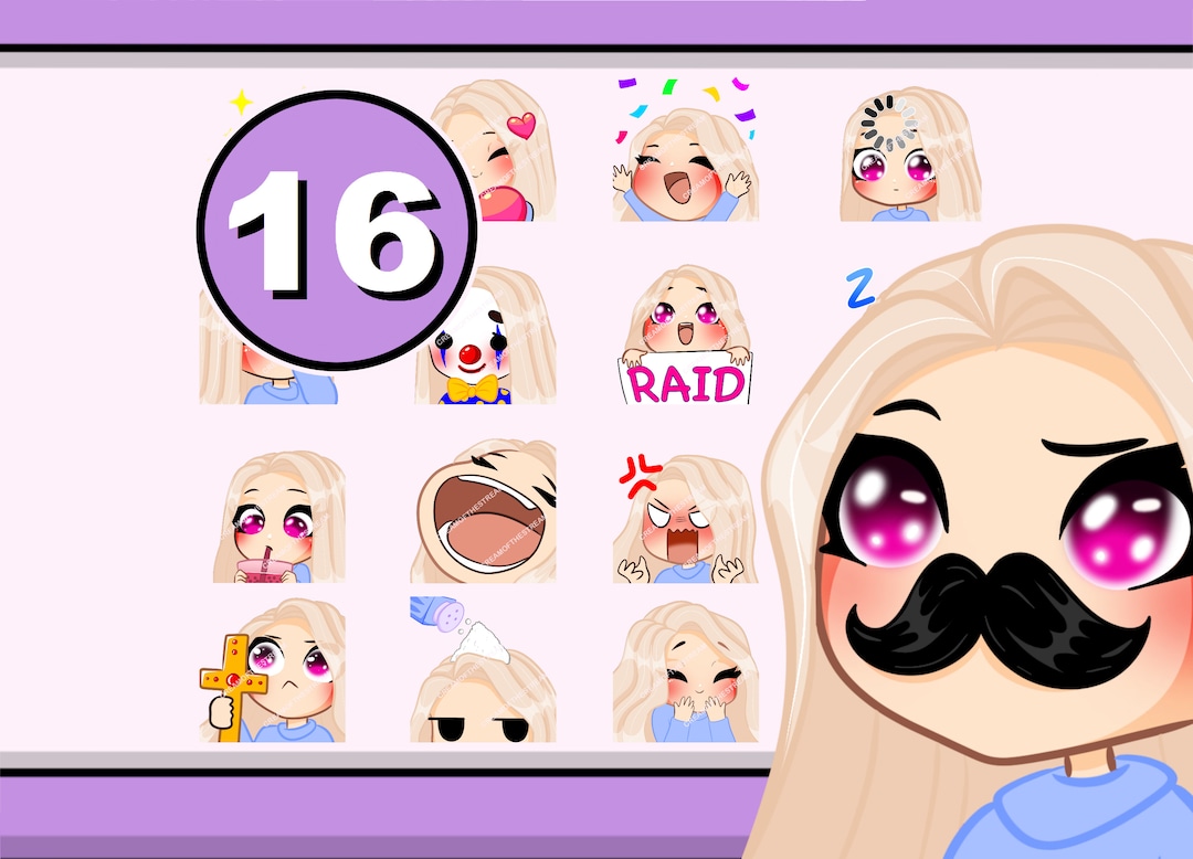 Twitch Emote Pack Chibi Girl Emotes 16pcs ( ROSA : Light Blond Hair ...