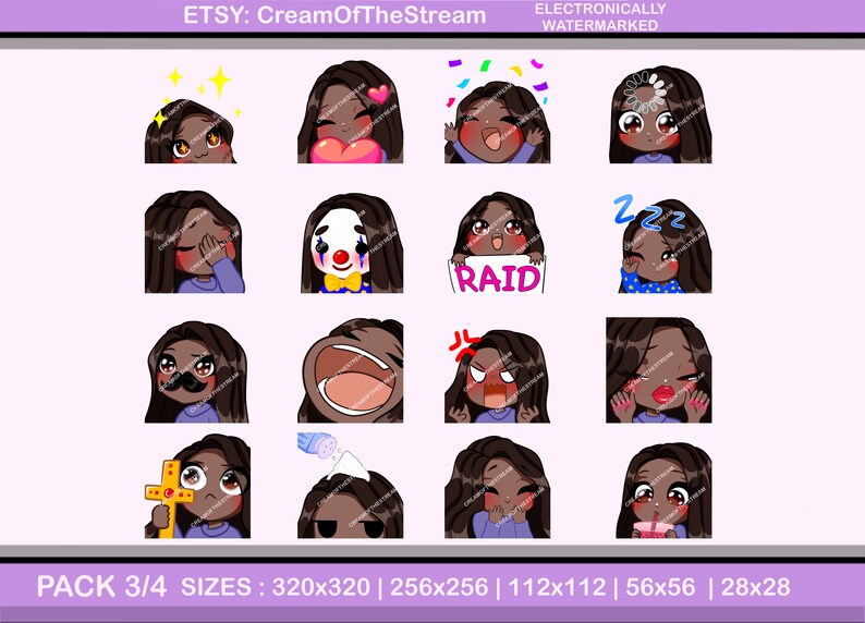 Discord Emote Chibi Emotes 70pcs Bundle Pack ( Innes | Dark Brown Hair ...