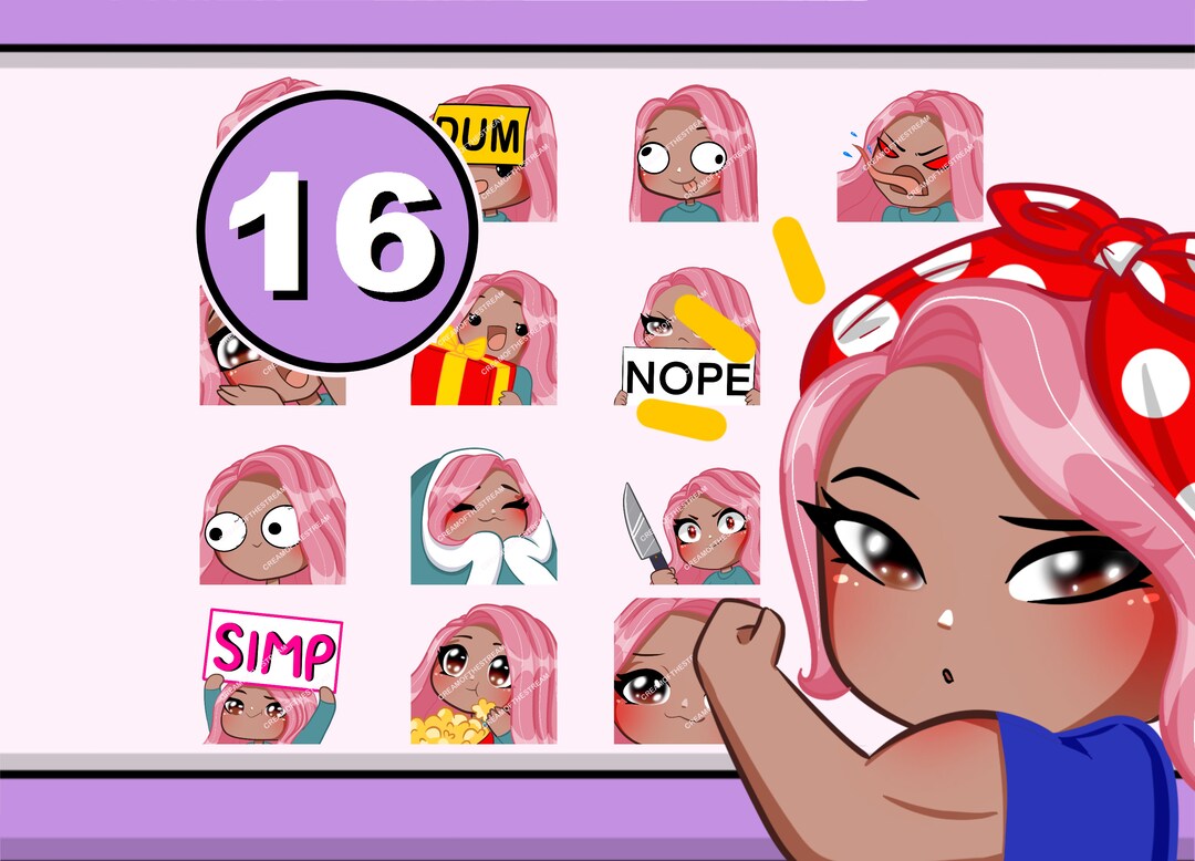Twitch Emote Bundle 16pcs ( Girl AMBER: Pink Hair | Brown Eyes | Carmel ...