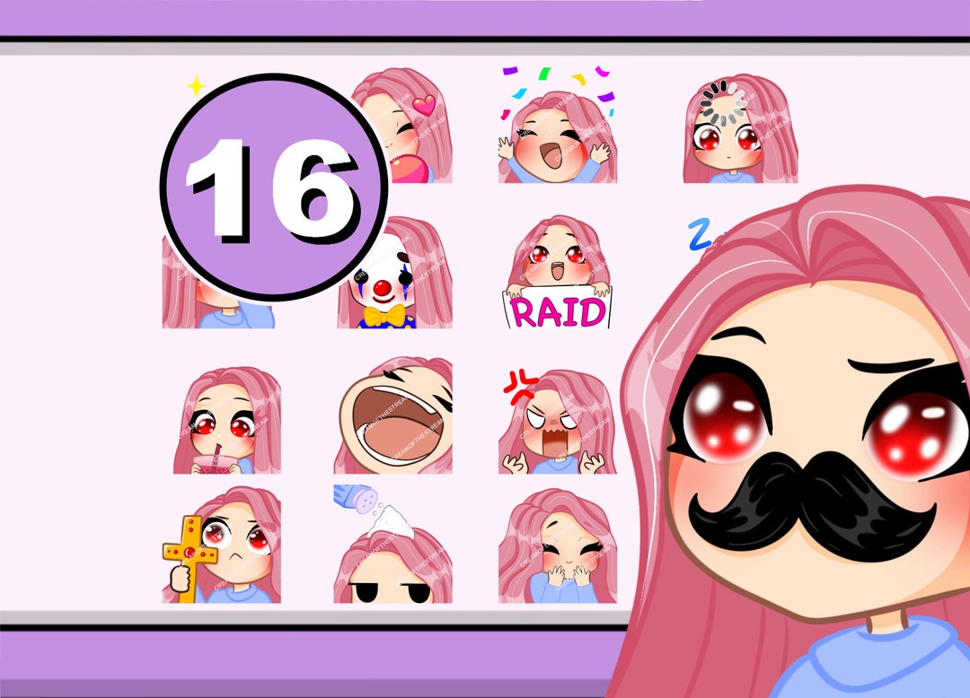 Twitch Emot 16pcs Chibi Girl Emotes ( CLAIRE : Pink Hair | Red Eyes ...