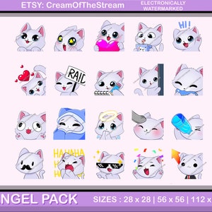 42 WHITE CAT Emotes Mega Pack Cute Chibi Kitten Furry Pet Sweet Kitty ...