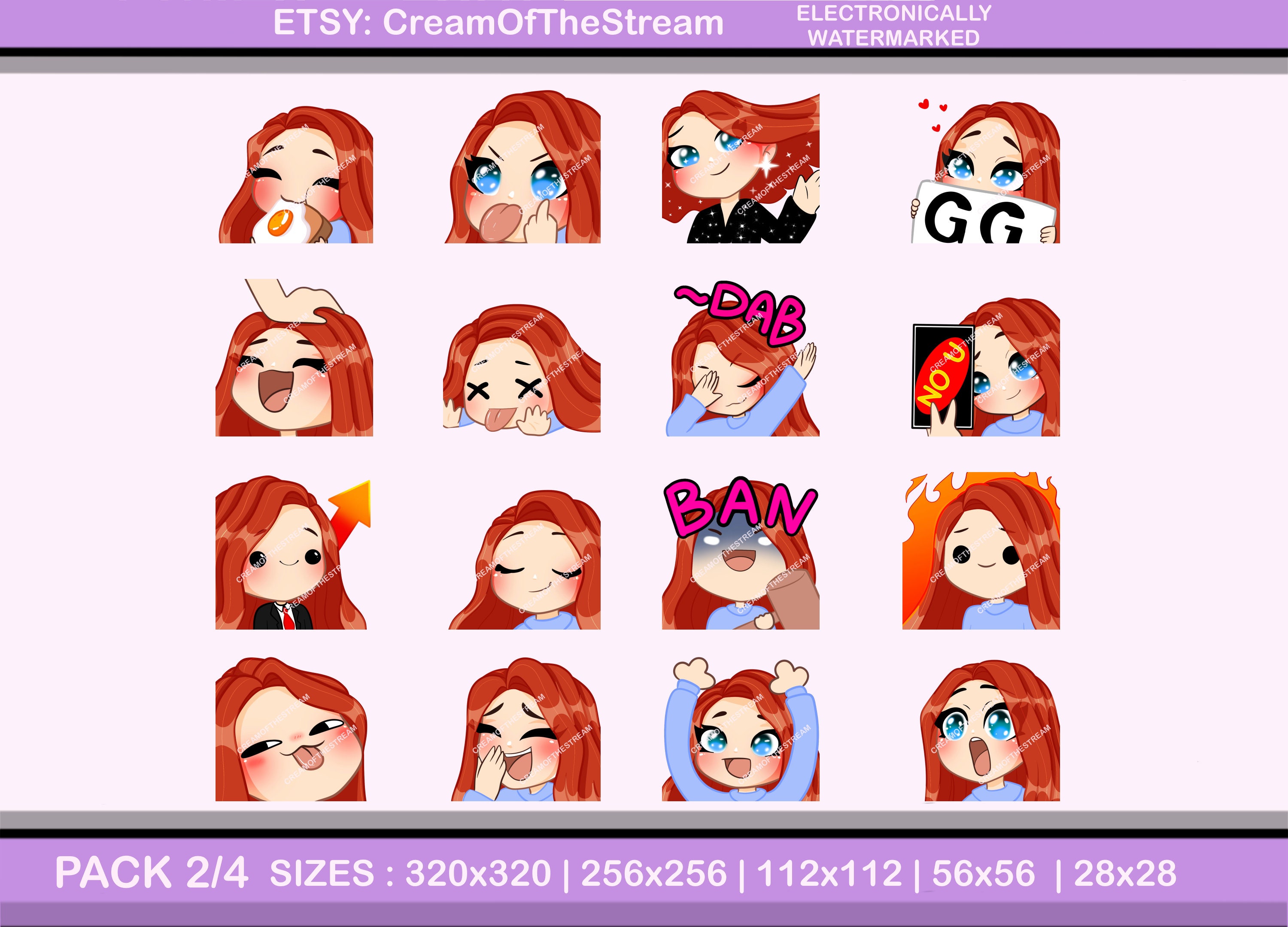 70pcs Chibi Girl Twitch Emotes ( Female RAJA : Ruby Hair | Blue Eyes ...