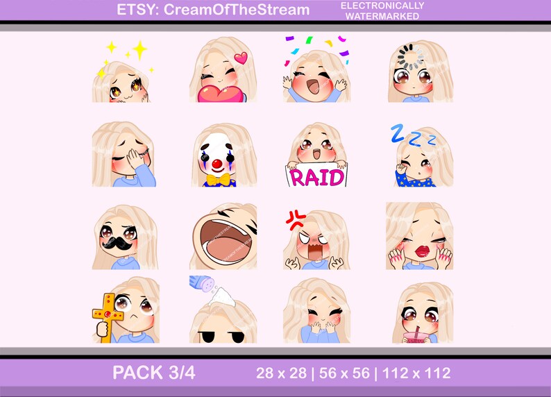 P2U Emote Twitch 16pcs Girl WENDY : Light Blond Hair Hazel - Etsy
