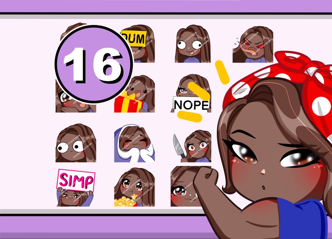Video Game 16pcs Emotes ( Girl Theresa : Brown Hair | Brown Eyes ...