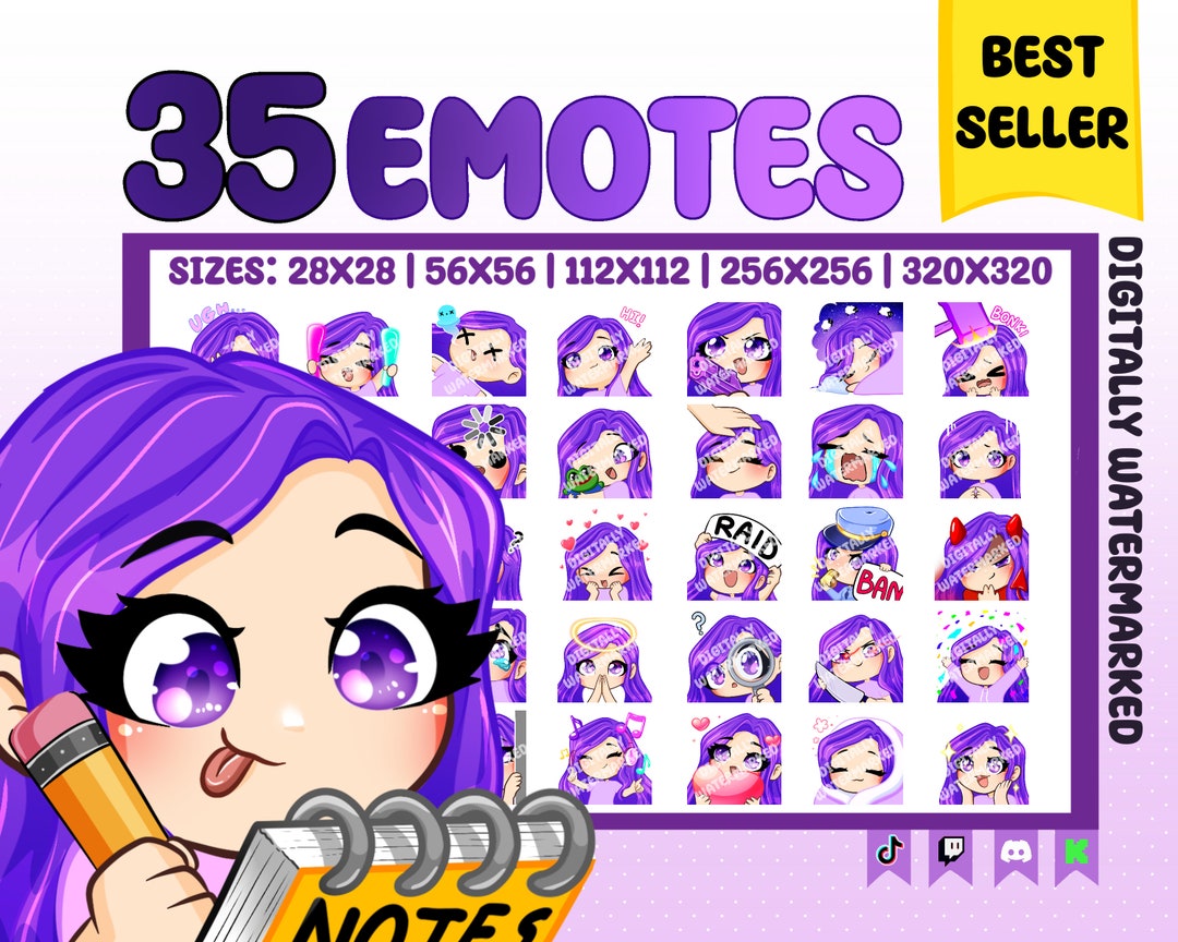 P2U Emotes Chibi Girl (purple Hair, Vanilla Skin, Purple Eyes) Pack ...