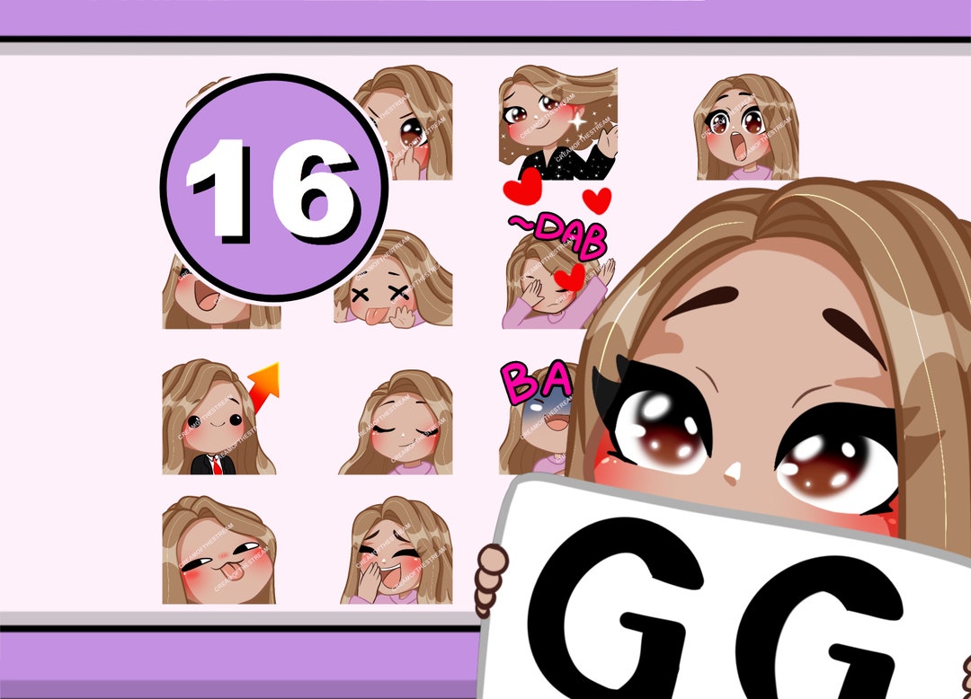 Twitch Emote 16pcs ( Girl KYLA: Light Brown Hair | Brown Eyes | Latte ...