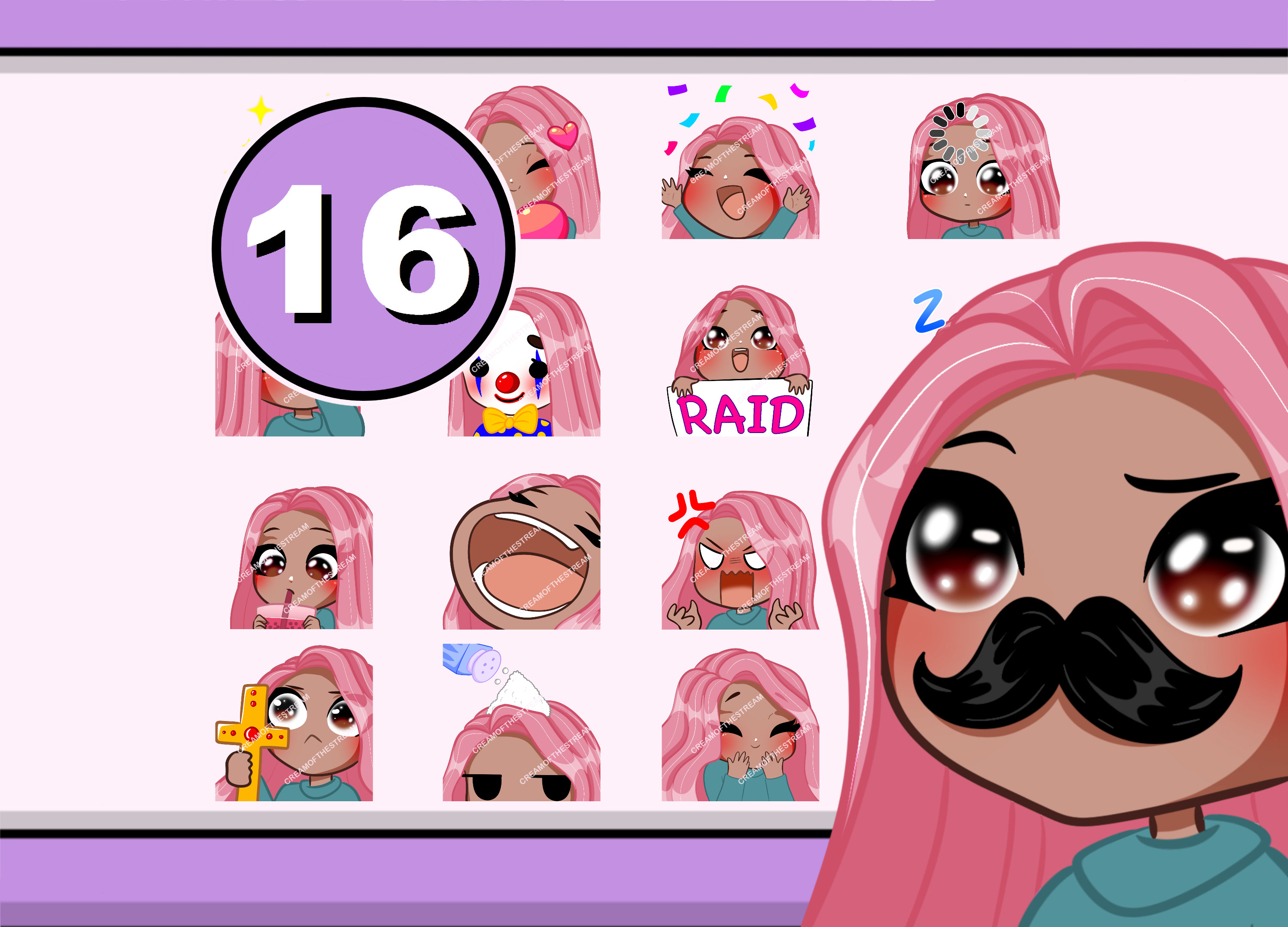 Cute Emotes Twitch 16pcs AMBER: Pink Hair Brown Eyes - Etsy