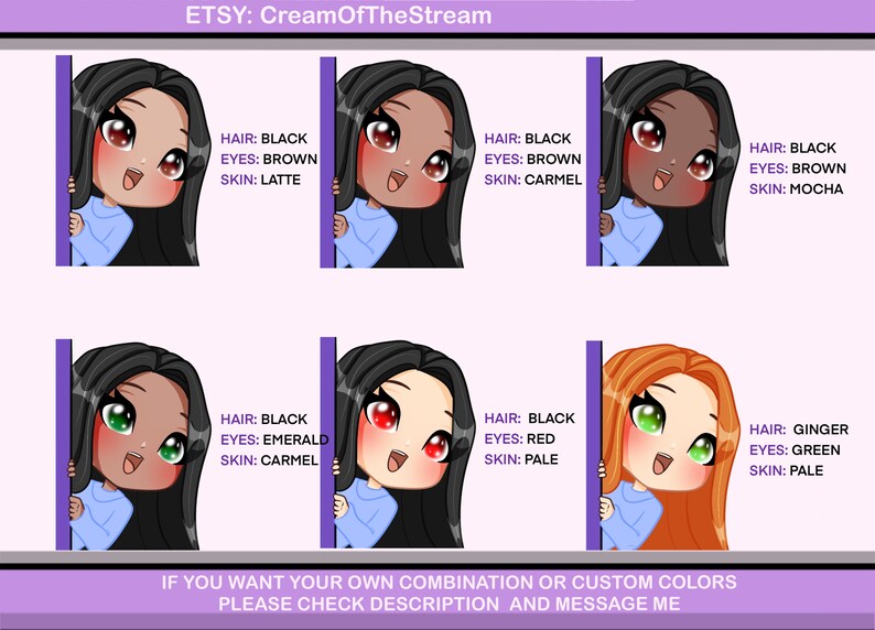 Twitch Emote Pack Chibi Girl Emotes 16pcs ( RAJA : Ruby Hair | Blue ...