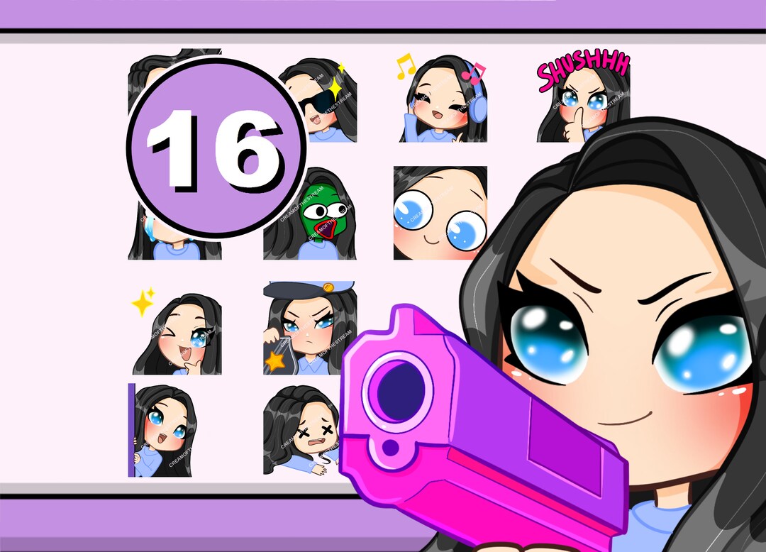 Twitch Emotes 16pcs ( Iris | Black Hair | Blue Eyes | Pale Skin ) - Etsy