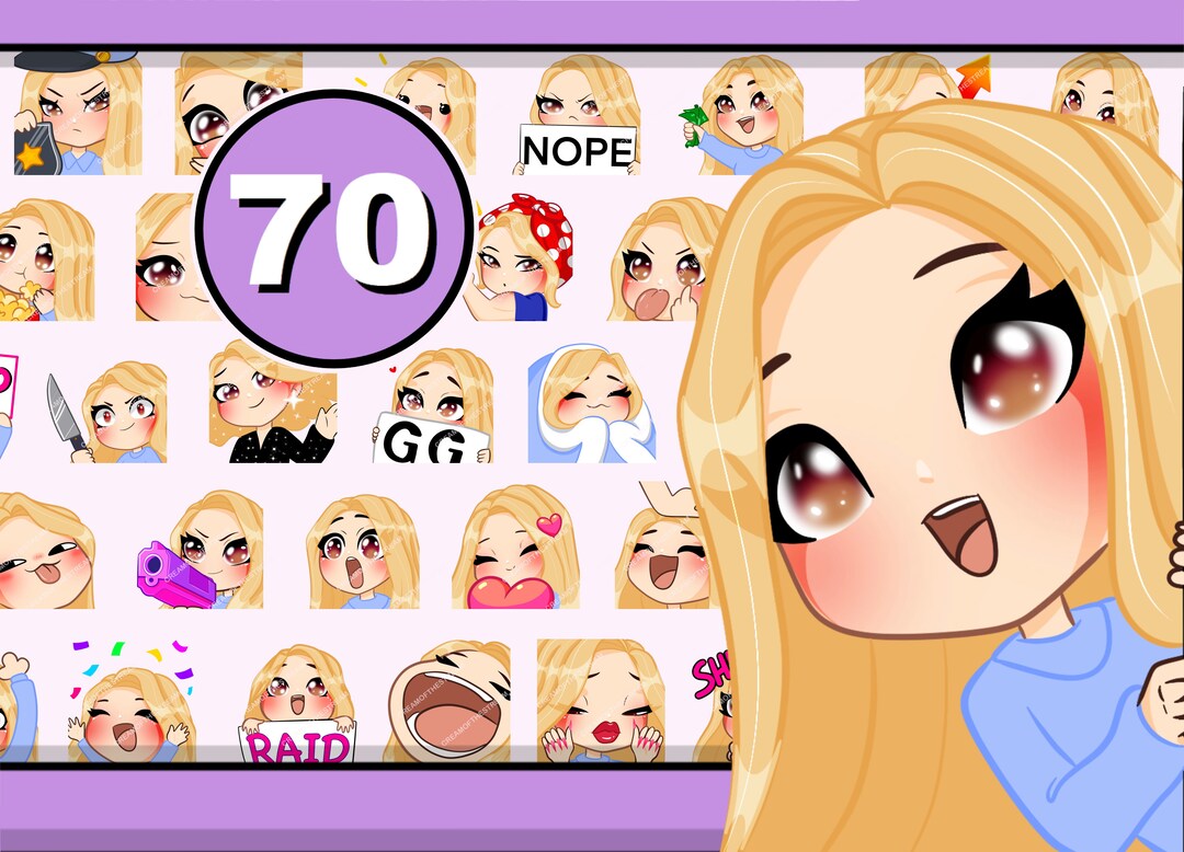 Twitch Emotes Girl Emote Kick Emotes 70pcs Pack ( Lesley : Blonde Hair ...