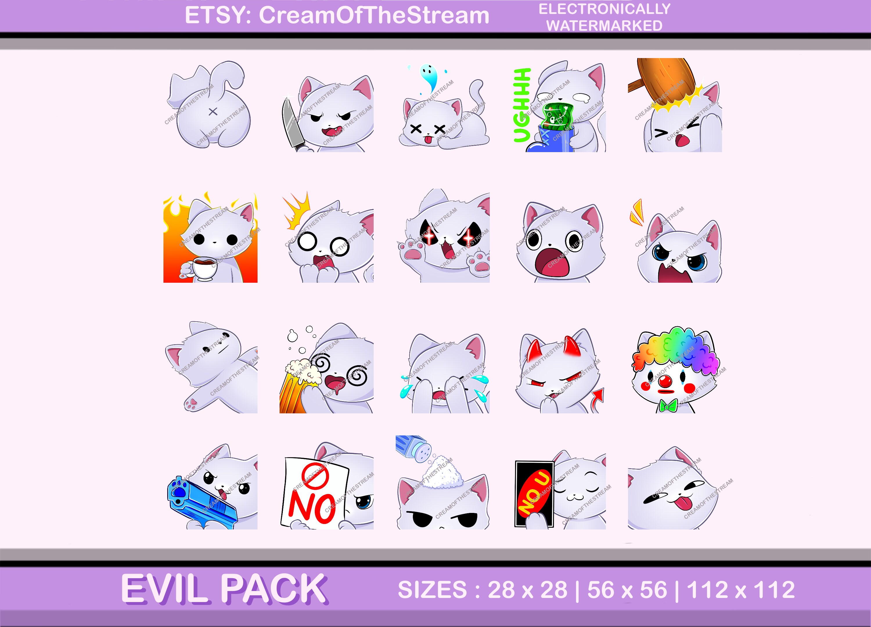 42 WHITE CAT Emotes Mega Pack Cute Chibi Kitten Furry Pet - Etsy