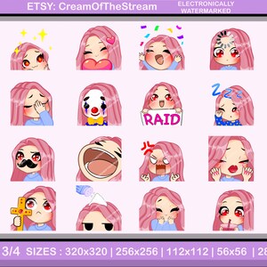Twitch Emot 16pcs Chibi Girl Emotes ( CLAIRE : Pink Hair | Red Eyes ...
