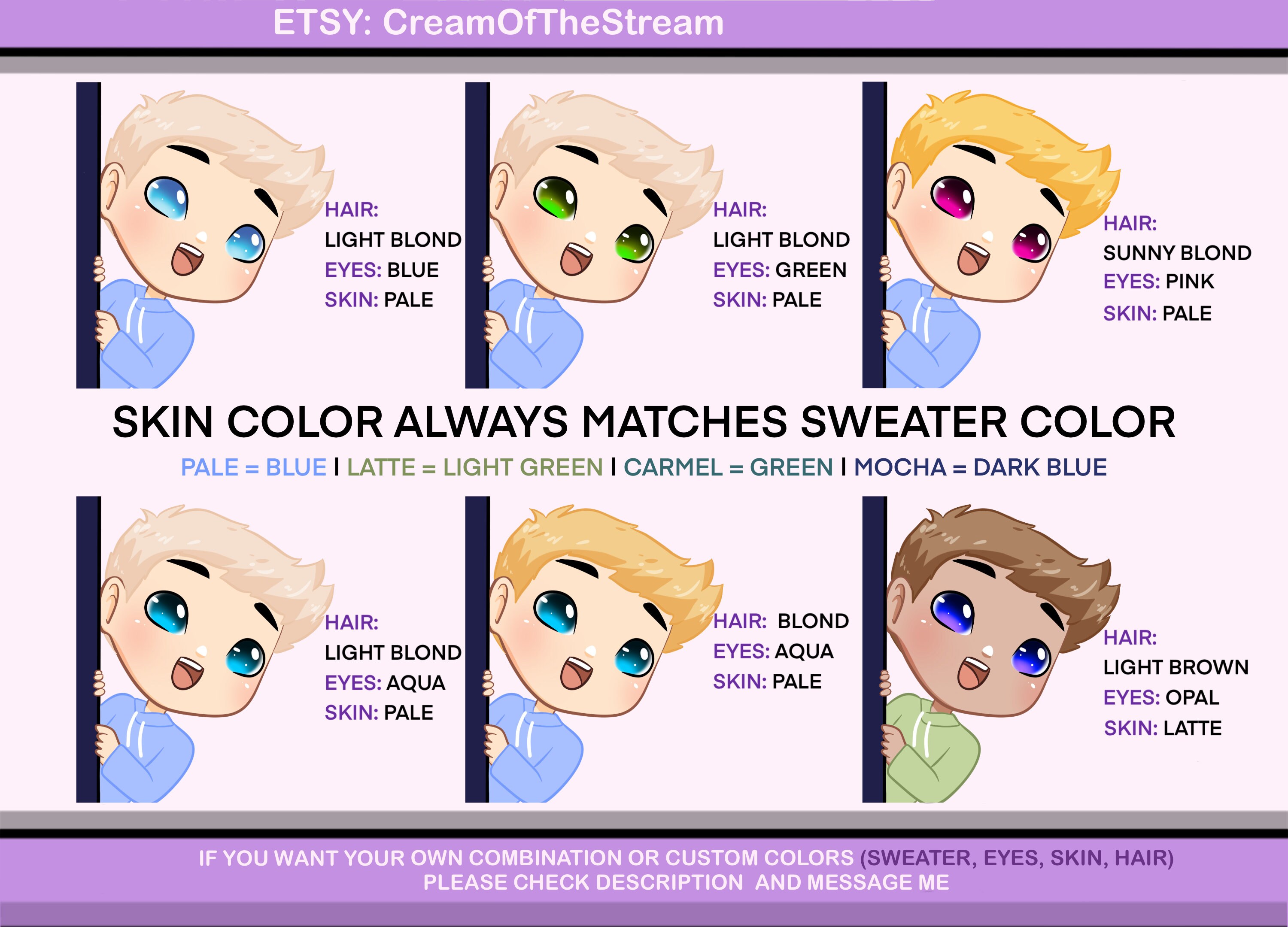 Kick Emotes 70pcs Chibi Boy ( RAY : Black Hair | Brown Eyes | Mocha ...