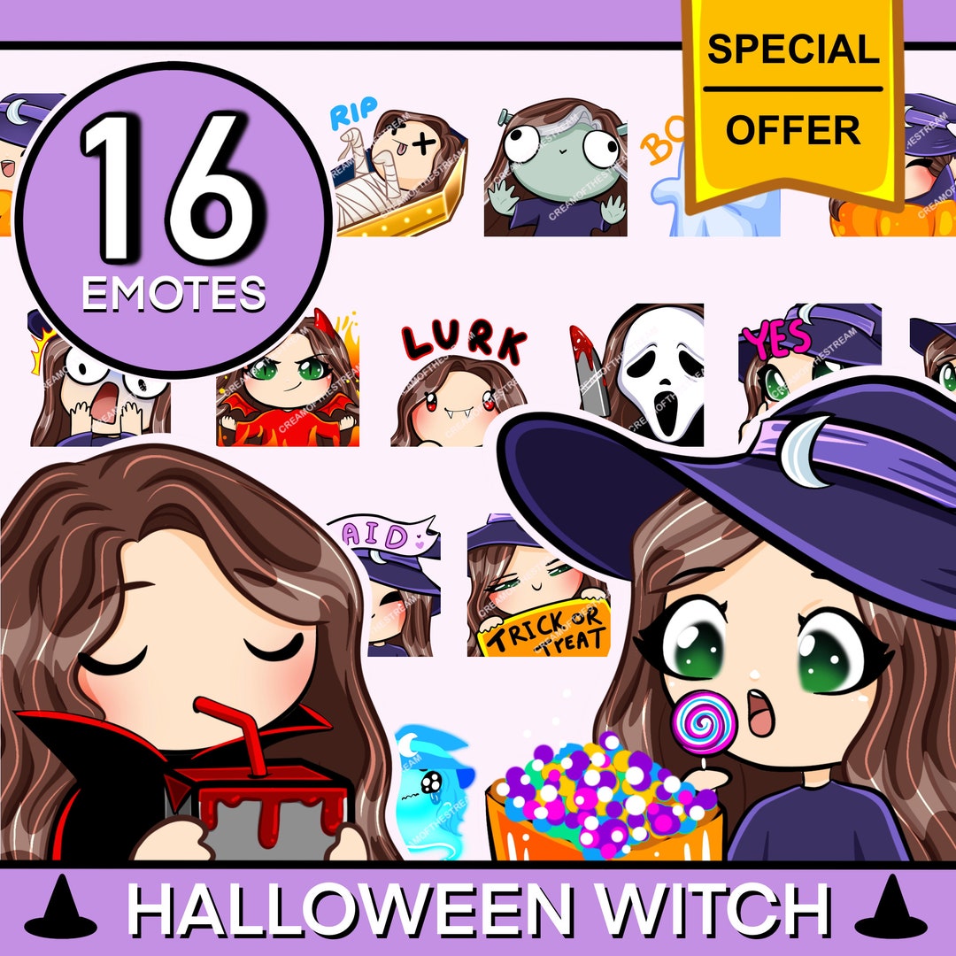 Halloween Twitch Emotes Chibi Girl Basic Witch for Streamer Custom ...