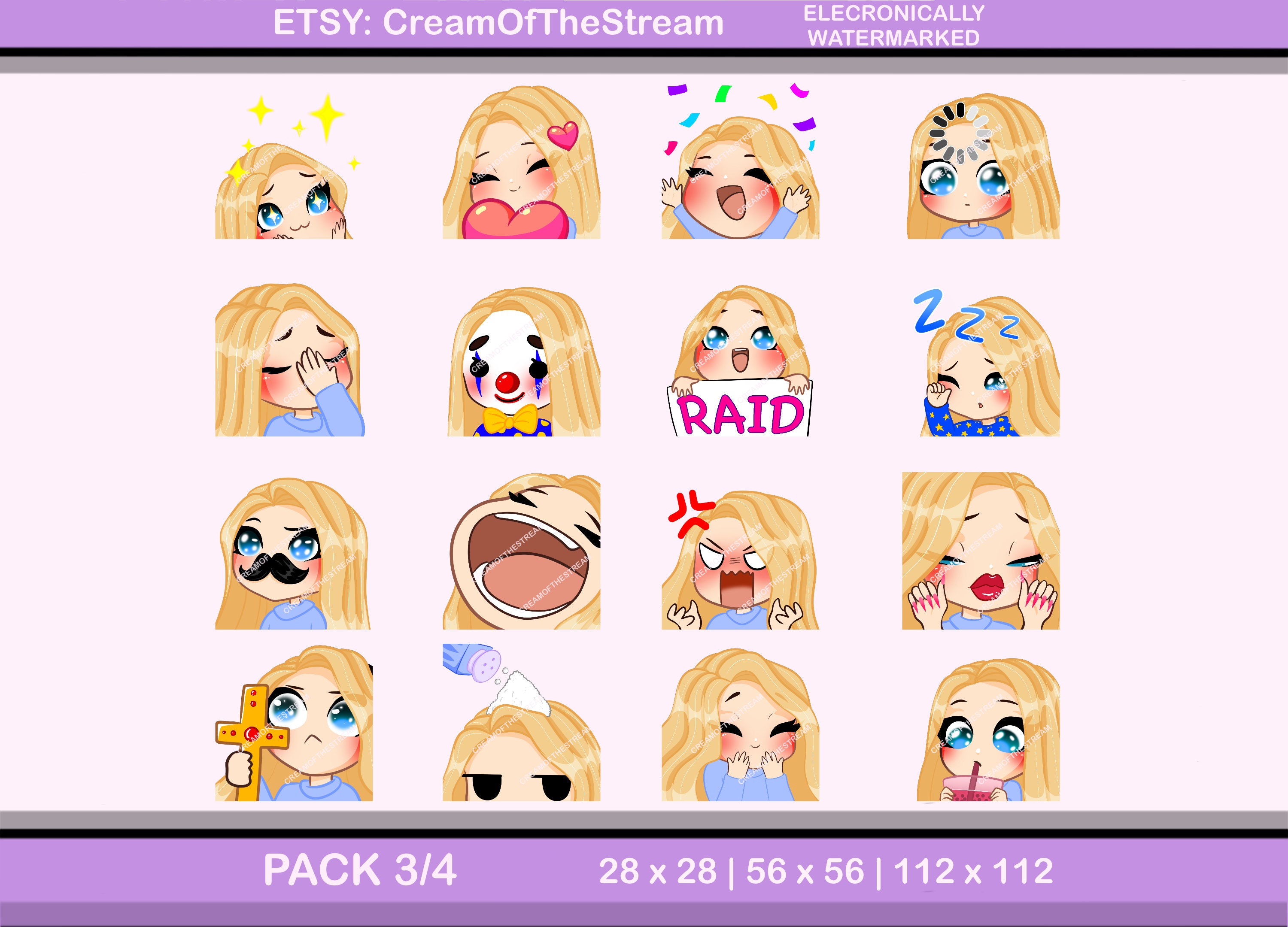70pcs Chibi Girl Twitch Emotes Female LYDIA : Blond Hair - Etsy