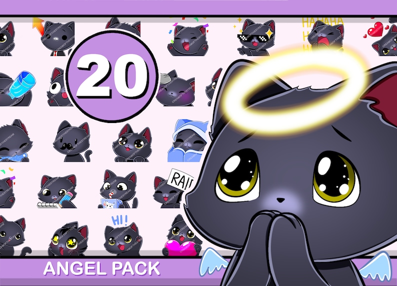 BUENO 20 NEGRO CAT Emotes Mega Pack / lindo chibi gatito peludo mascota ...