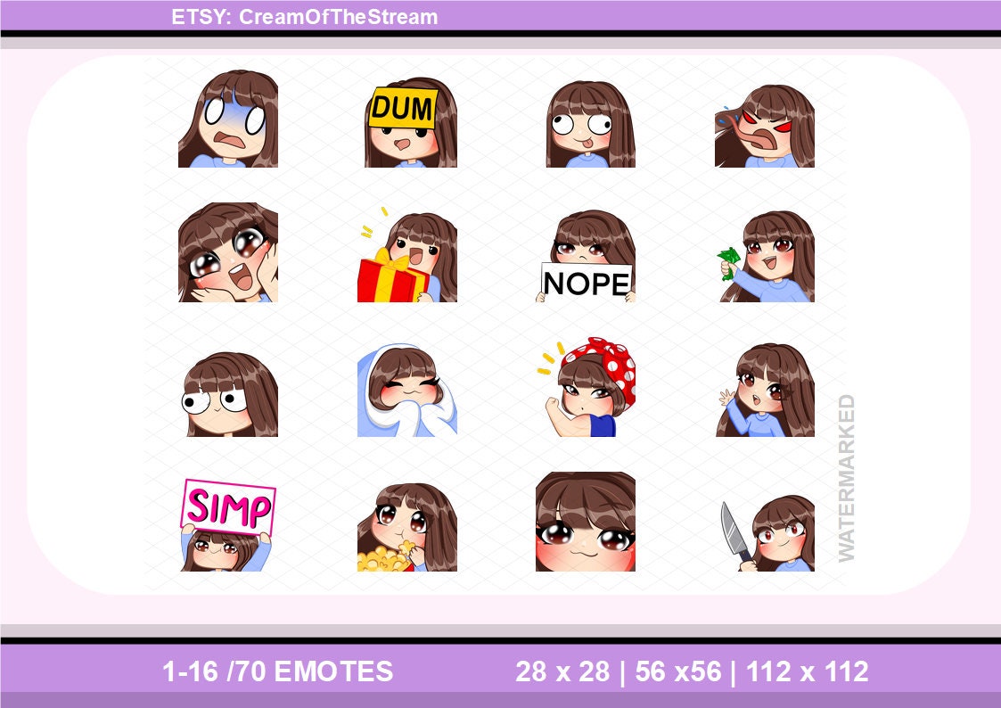 70pcs Chibi Girl Twitch Emotes Female Anne FRINGE : Brown - Etsy