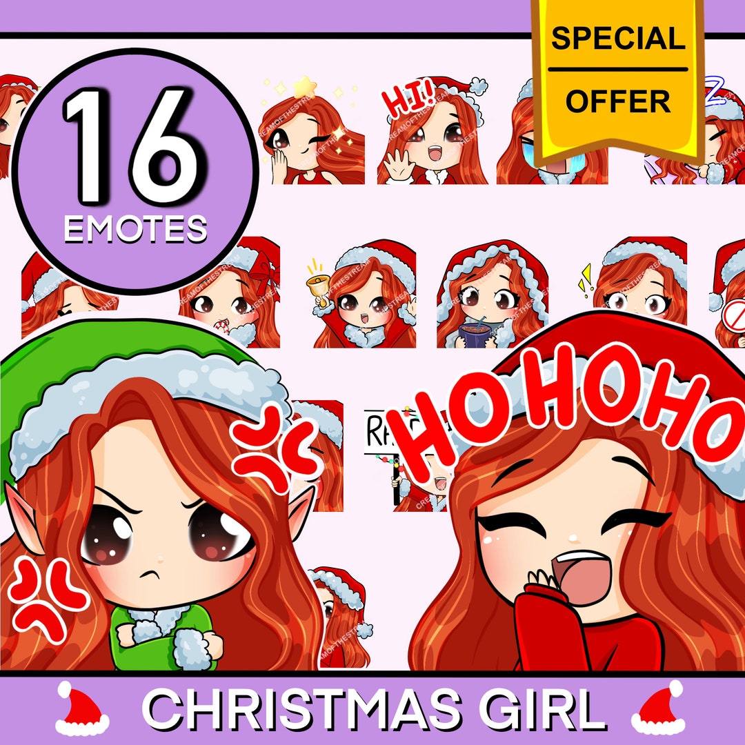 Kawaii Christmas Emotes Discord Stickers ( Dolly | Ruby Hair | Brown ...