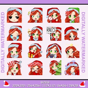 Xmas Streamer Emotes Twitch Emote Pack ( Lara | Ruby Hair | Green Eyes ...