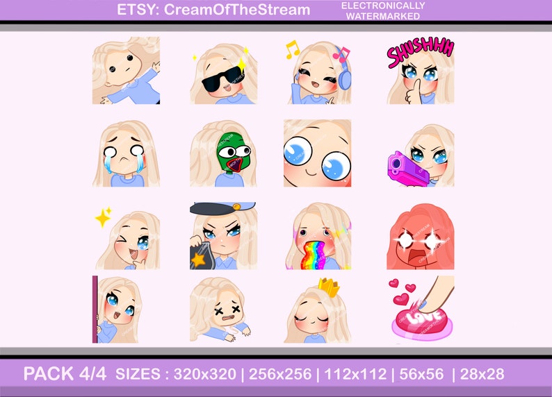 Twitch Emote Pack 16pcs ( Girl SOPHIA: Light Blond Hair | Blue Eyes ...