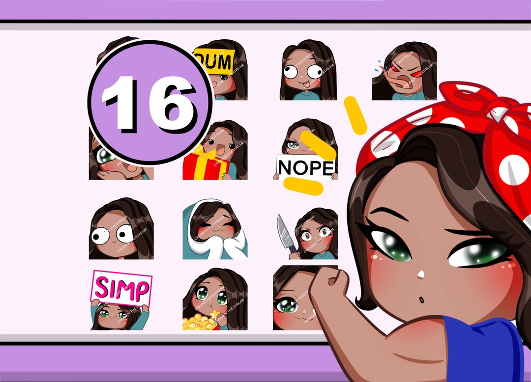 Twitch TV P2U Emotes 16pcs Pack ( Carmen | Dark Brown Hair | Emerald ...