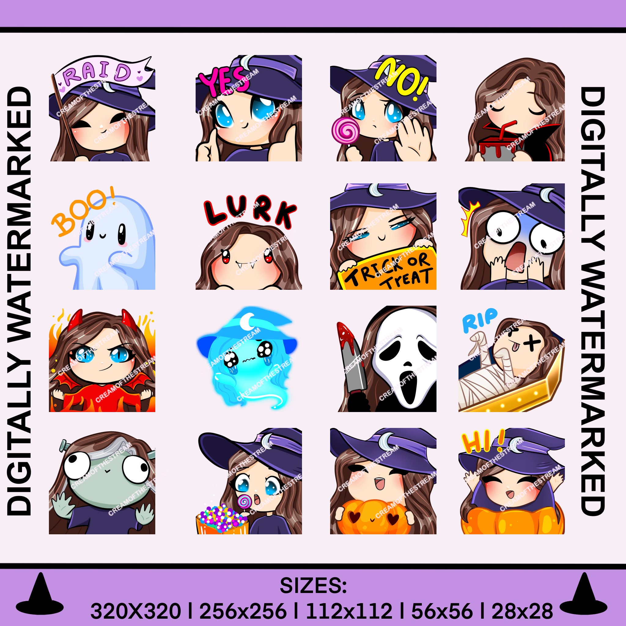 Halloween Twitch Emotes Chibi Girl Basic Witch for Streamer Custom ...
