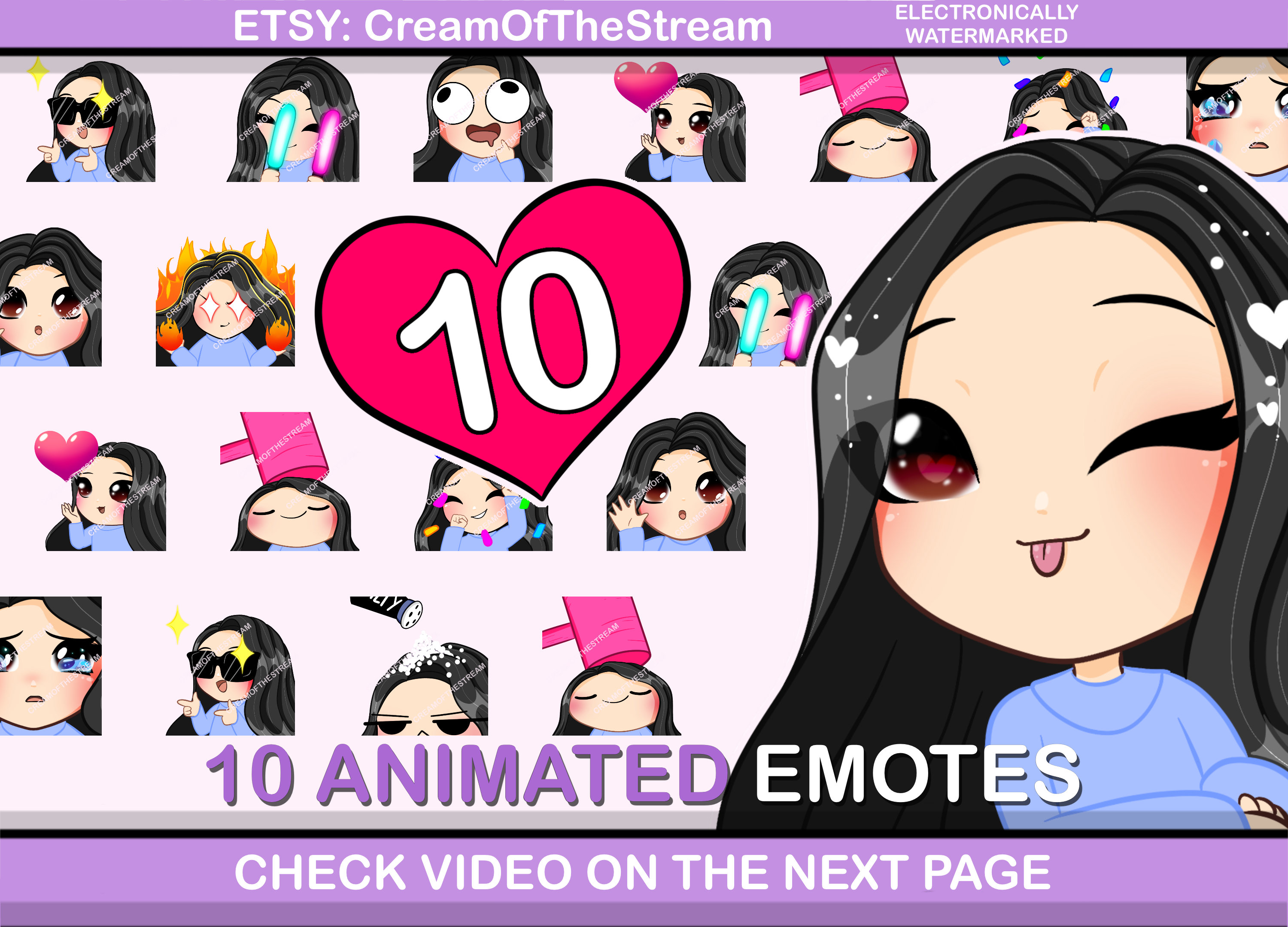 Pack of 10pcs ANIMATED Girls Emotes ( Girl Elisa: Black Hair | Brown ...