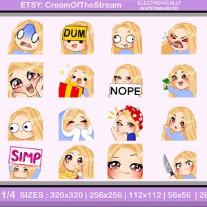 Twitch Emotes Girl Emote Kick Emotes 70pcs Pack ( Lesley : Blonde Hair ...