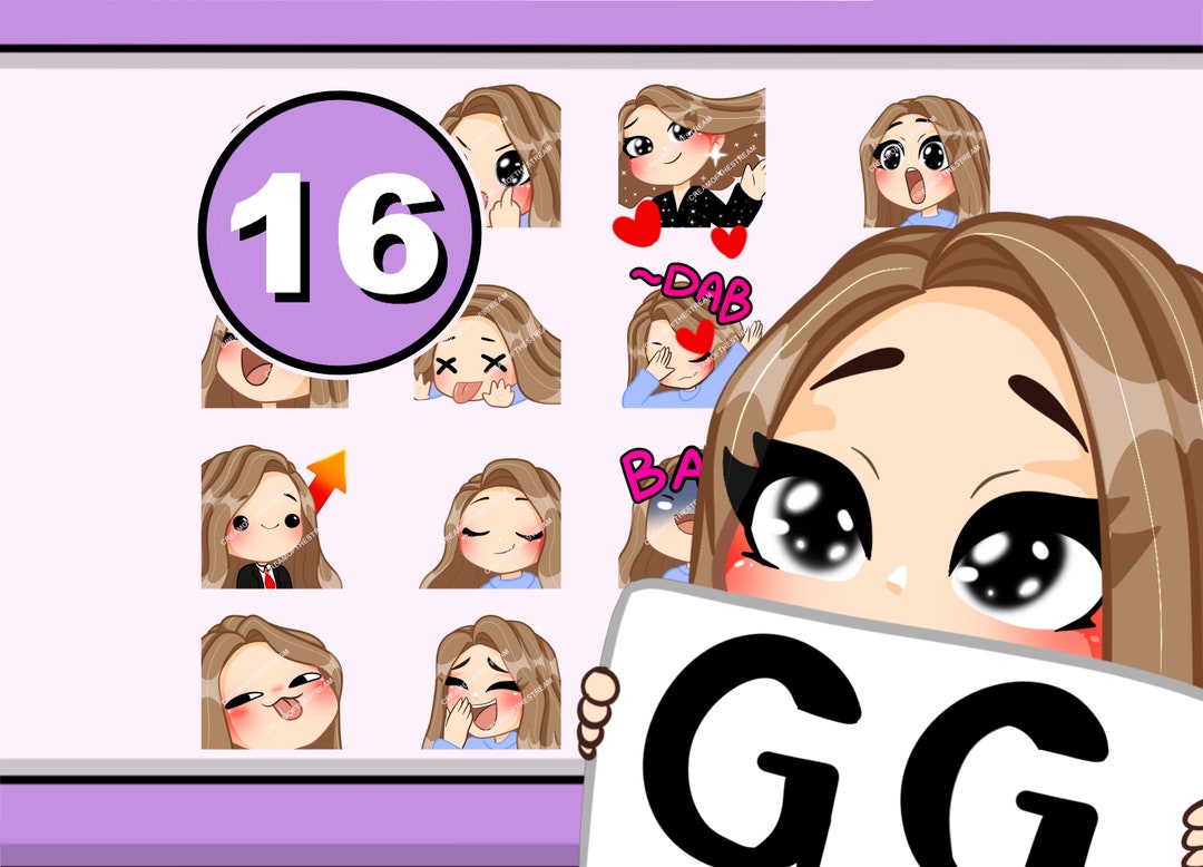 Discord Emote 16pcs ( Holly | Light Brown Hair | Black Eyes | Pale Skin ...