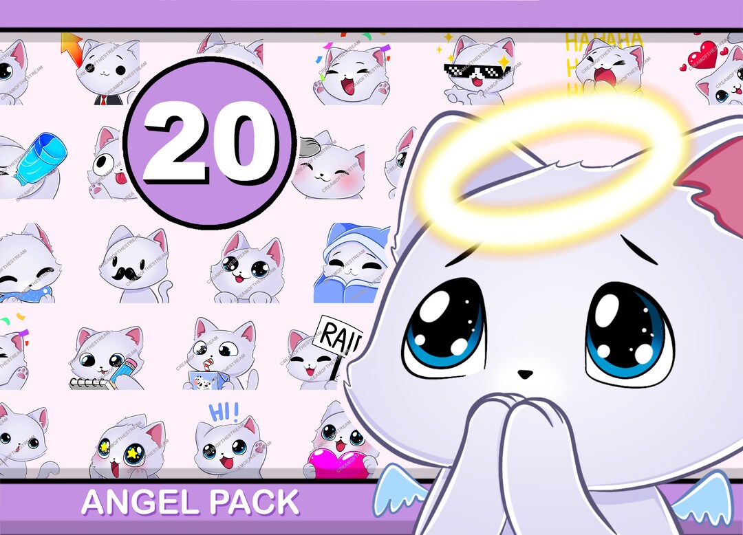 GOOD 20 WHITE CAT Emotes Angel Pack | Cute Chibi Kitten Furry Pet Sweet ...
