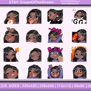 70pcs Chibi Girl Twitch Emotes ( Female NICOLE: Black Hair | Brown Eyes ...