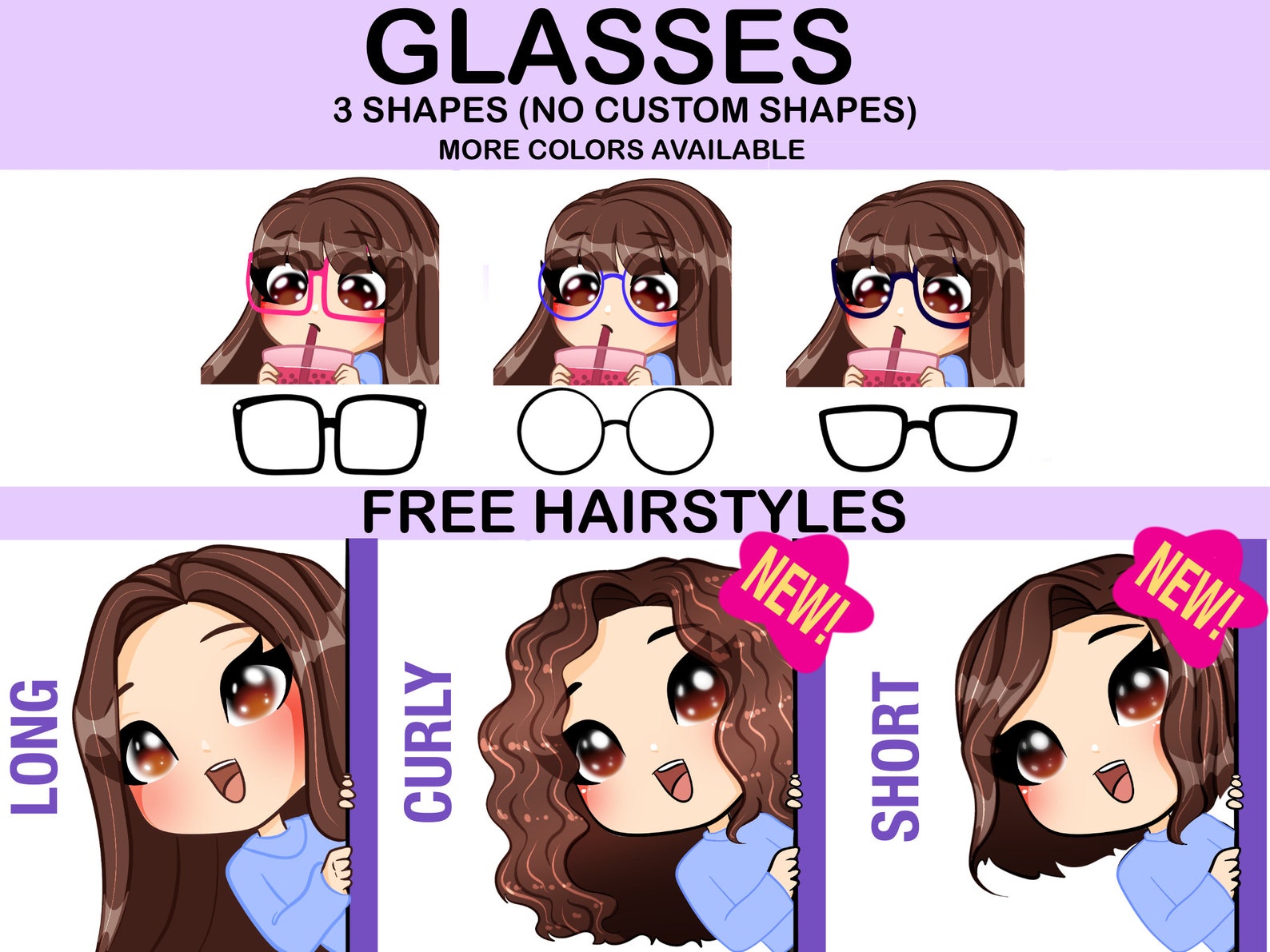 70 CUSTOM Twitch Chibi Emotes - NEW CUSTOM Colors and Glasses | Emot ...