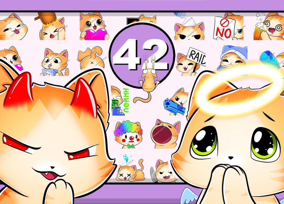 42 White-orange Cat Emotes Mega Pack Twitch Emote | Cute Chibi Kitten ...