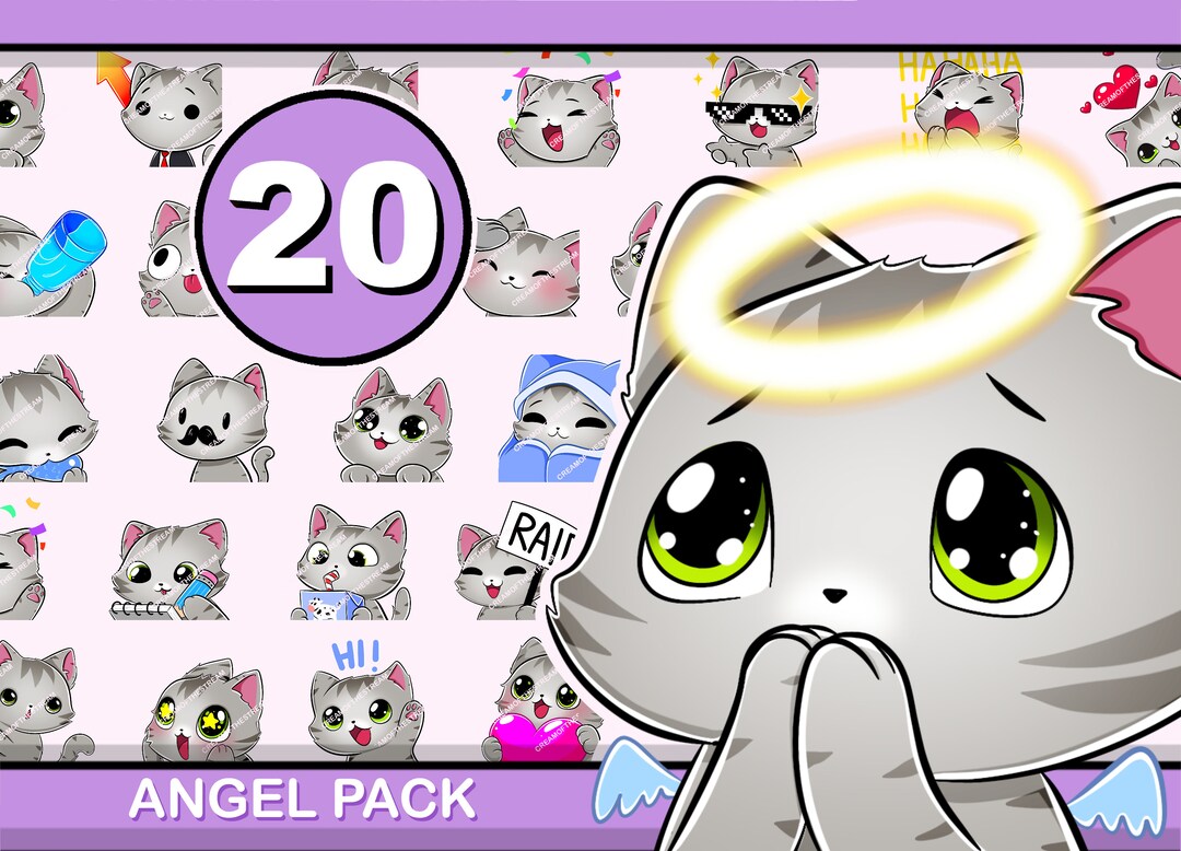 GOOD 20 GREY CAT Emotes Mega Pack | Cute Chibi Kitten Furry Pet Angel ...