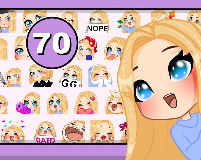 70pcs Chibi Girl Twitch Emotes Female ANNE : Brown Hair Brown Eyes Pale ...